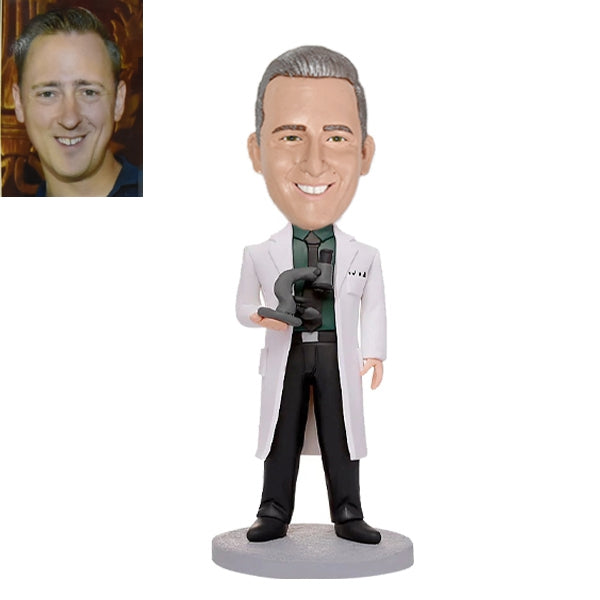 Custom Bobblehead Scientist with microscope – Bobbleheadscustom.ca