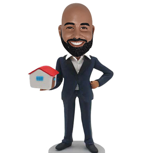 Custom Realtor Agent Bobblehead with Mini House – Bobbleheadscustom.ca